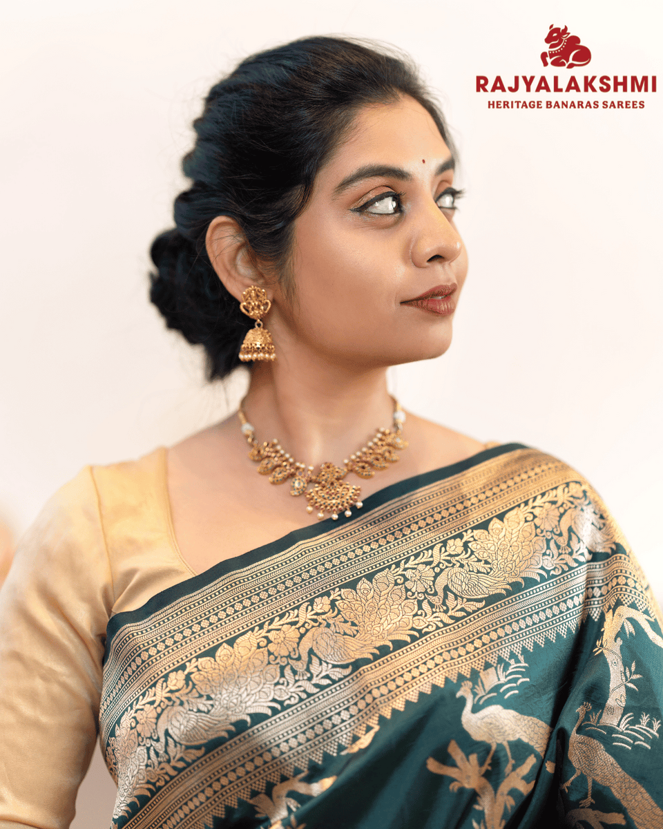 shikargah Pattern Katan Silk Saree – Banarasi Kadwa Border Weave